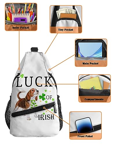 Gsypo Sling Backpack, St. Patrick's Day Shamrock Puppy White Background Waterproof Lightweight Small Sling Bag, Travel Chest Bag Crossbody Shoulder Bag Hiking Daypack for Women Men