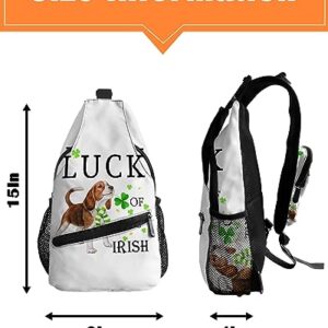 Gsypo Sling Backpack, St. Patrick's Day Shamrock Puppy White Background Waterproof Lightweight Small Sling Bag, Travel Chest Bag Crossbody Shoulder Bag Hiking Daypack for Women Men