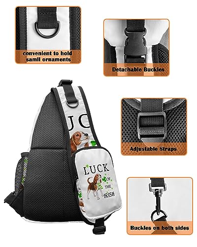 Gsypo Sling Backpack, St. Patrick's Day Shamrock Puppy White Background Waterproof Lightweight Small Sling Bag, Travel Chest Bag Crossbody Shoulder Bag Hiking Daypack for Women Men