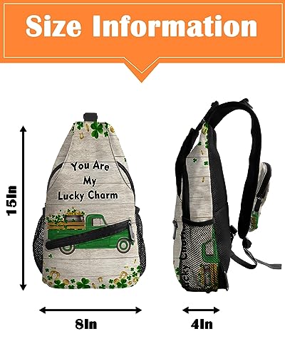 Sling Backpack, St. Patrick's Day YOU ARE MY KUCKY CHARM Shamrock Dwarfs Wood Grain Waterproof Lightweight Small Sling Bag, Travel Chest Bag Crossbody Shoulder Bag Hiking Daypack for Women Men