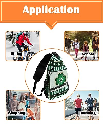 Sling Backpack, St. Patrick's Day Lucky Shamrock Green White Checkered Pattern Waterproof Lightweight Small Sling Bag, Travel Chest Bag Crossbody Shoulder Bag Hiking Daypack for Women Men