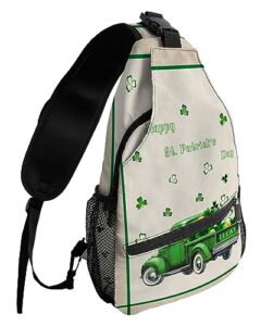 gsypo sling backpack, st.patrick's day shamrocks truck linen waterproof lightweight small sling bag, travel chest bag crossbody shoulder bag hiking daypack for women men