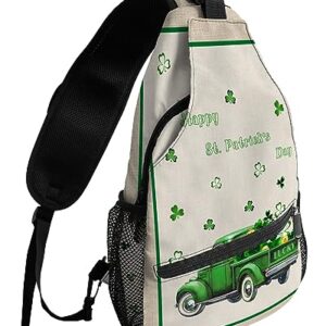 Gsypo Sling Backpack, St.Patrick's Day Shamrocks Truck Linen Waterproof Lightweight Small Sling Bag, Travel Chest Bag Crossbody Shoulder Bag Hiking Daypack for Women Men