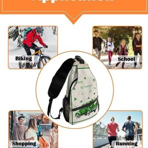 Gsypo Sling Backpack, St.Patrick's Day Shamrocks Truck Linen Waterproof Lightweight Small Sling Bag, Travel Chest Bag Crossbody Shoulder Bag Hiking Daypack for Women Men