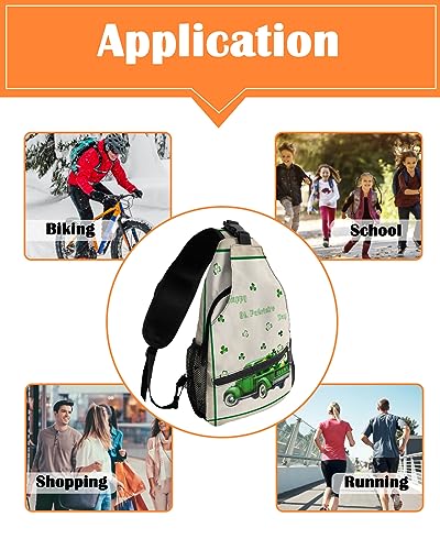 Gsypo Sling Backpack, St.Patrick's Day Shamrocks Truck Linen Waterproof Lightweight Small Sling Bag, Travel Chest Bag Crossbody Shoulder Bag Hiking Daypack for Women Men