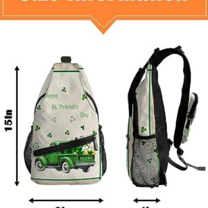 Gsypo Sling Backpack, St.Patrick's Day Shamrocks Truck Linen Waterproof Lightweight Small Sling Bag, Travel Chest Bag Crossbody Shoulder Bag Hiking Daypack for Women Men