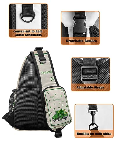 Gsypo Sling Backpack, St.Patrick's Day Shamrocks Truck Linen Waterproof Lightweight Small Sling Bag, Travel Chest Bag Crossbody Shoulder Bag Hiking Daypack for Women Men