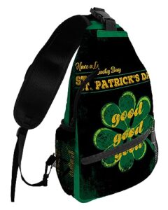 sling backpack, saint patrick's day shamrocks and love hearts vintage green background waterproof lightweight small sling bag, travel chest bag crossbody shoulder bag hiking daypack for women men