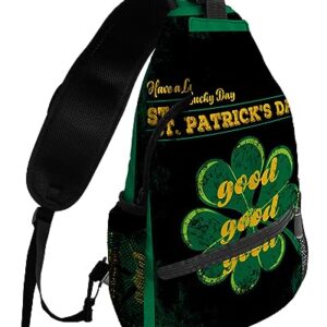 Sling Backpack, Saint Patrick's Day Shamrocks and Love Hearts Vintage Green Background Waterproof Lightweight Small Sling Bag, Travel Chest Bag Crossbody Shoulder Bag Hiking Daypack for Women Men