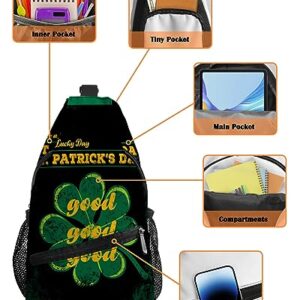 Sling Backpack, Saint Patrick's Day Shamrocks and Love Hearts Vintage Green Background Waterproof Lightweight Small Sling Bag, Travel Chest Bag Crossbody Shoulder Bag Hiking Daypack for Women Men