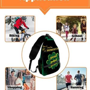 Sling Backpack, Saint Patrick's Day Shamrocks and Love Hearts Vintage Green Background Waterproof Lightweight Small Sling Bag, Travel Chest Bag Crossbody Shoulder Bag Hiking Daypack for Women Men