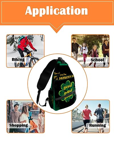 Sling Backpack, Saint Patrick's Day Shamrocks and Love Hearts Vintage Green Background Waterproof Lightweight Small Sling Bag, Travel Chest Bag Crossbody Shoulder Bag Hiking Daypack for Women Men