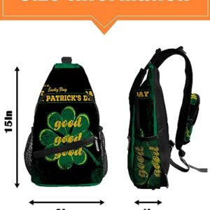 Sling Backpack, Saint Patrick's Day Shamrocks and Love Hearts Vintage Green Background Waterproof Lightweight Small Sling Bag, Travel Chest Bag Crossbody Shoulder Bag Hiking Daypack for Women Men