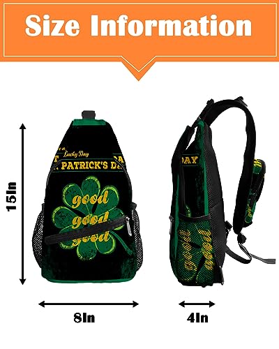 Sling Backpack, Saint Patrick's Day Shamrocks and Love Hearts Vintage Green Background Waterproof Lightweight Small Sling Bag, Travel Chest Bag Crossbody Shoulder Bag Hiking Daypack for Women Men