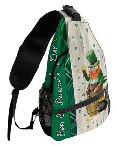 gsypo sling backpack, st. patrick's day dwarf shamrock retro plaid pattern waterproof lightweight small sling bag, travel chest bag crossbody shoulder bag hiking daypack for women men