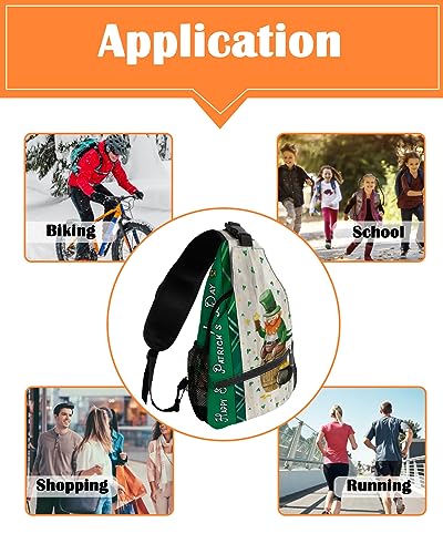 Gsypo Sling Backpack, St. Patrick's Day Dwarf Shamrock Retro Plaid Pattern Waterproof Lightweight Small Sling Bag, Travel Chest Bag Crossbody Shoulder Bag Hiking Daypack for Women Men