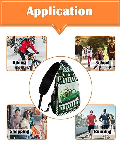 Gsypo Sling Backpack, St. Patrick's Day Truck Pull Shamrock Checkered Pattern Waterproof Lightweight Small Sling Bag, Travel Chest Bag Crossbody Shoulder Bag Hiking Daypack for Women Men