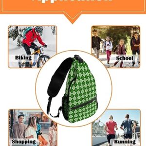 Sling Backpack, St. Patrick's Day Shamrock Green Diamond Lattice Waterproof Lightweight Small Sling Bag, Travel Chest Bag Crossbody Shoulder Bag Hiking Daypack for Women Men