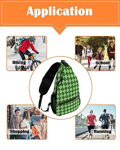 Sling Backpack, St. Patrick's Day Shamrock Green Diamond Lattice Waterproof Lightweight Small Sling Bag, Travel Chest Bag Crossbody Shoulder Bag Hiking Daypack for Women Men