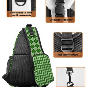 Sling Backpack, St. Patrick's Day Shamrock Green Diamond Lattice Waterproof Lightweight Small Sling Bag, Travel Chest Bag Crossbody Shoulder Bag Hiking Daypack for Women Men