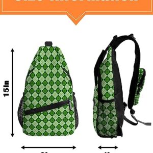 Sling Backpack, St. Patrick's Day Shamrock Green Diamond Lattice Waterproof Lightweight Small Sling Bag, Travel Chest Bag Crossbody Shoulder Bag Hiking Daypack for Women Men