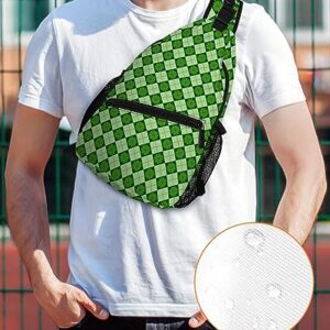 Sling Backpack, St. Patrick's Day Shamrock Green Diamond Lattice Waterproof Lightweight Small Sling Bag, Travel Chest Bag Crossbody Shoulder Bag Hiking Daypack for Women Men