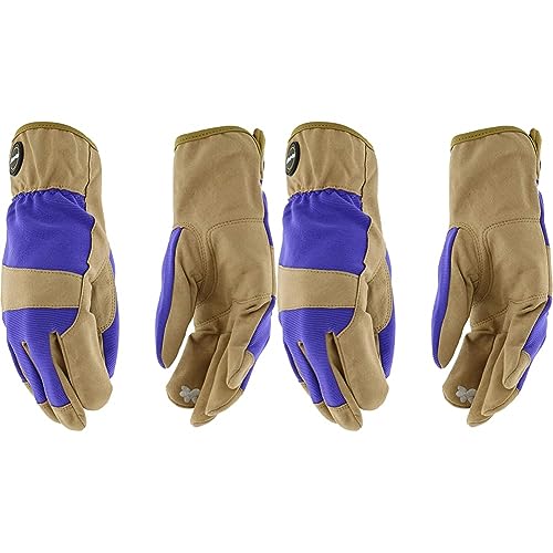 Miracle-Gro MG86206 Padded Palm Gloves – [Tan/Purple, Medium/Large], Synthetic Leather Palm, Touchscreen Compatible (Pack of 2)