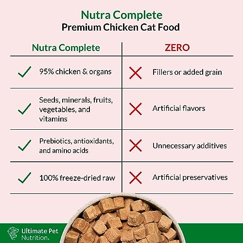 ULTIMATE PET NUTRITION Nutra Complete Premium Chicken Cat Food - Freeze Dried Chicken Cat Food - Feline Freeze Dried Food (12 Oz)