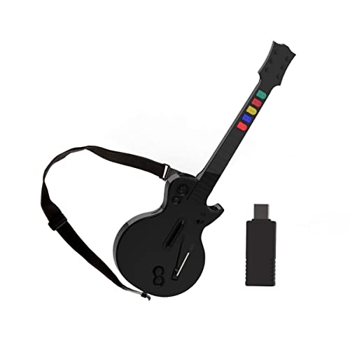 Game*Goby Guitar Hero Controller for PC and PS3 - Wireless Guitar for Guitar Hero, Rock Band & Clone Hero Games, Guitar Hero Guitar with Strap & Wireless Dongle (5 Keys) (Black LP)