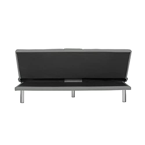 Verfur Modern Futon Sofa Bed-Compact Design for Small Spaces-Comfort Convertible Sleeper Loveseat Couch with for Premium Fabric Sofabed, Light Grey w/ 2 Cupholders and Removable Pillow Top Armrest