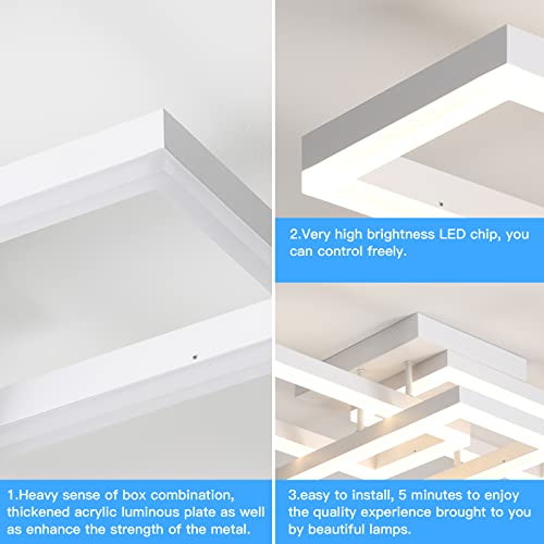 LED Ceiling Lights Fixture, Square Modern Ceiling Light, 100W LED Flush Mount Ceiling Light Fixtures, Remote Control Dimmable 3000K-6500K for Dining Room, Living Room, Kitchen, Bedroom, Office (White)