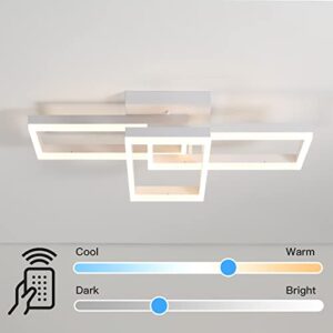 LED Ceiling Lights Fixture, Square Modern Ceiling Light, 100W LED Flush Mount Ceiling Light Fixtures, Remote Control Dimmable 3000K-6500K for Dining Room, Living Room, Kitchen, Bedroom, Office (White)