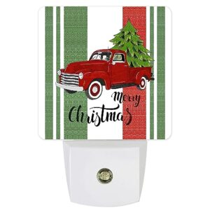 night light plug in led night lamp automatic sensor night lights plug into wall, christmas truck xmas tree red green stripe square dim night-lights for bedroom bathroom kitchen hallway home decor