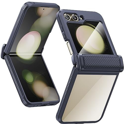 NAZRIO Case Compatible with Samsung Galaxy Z Flip 5 Case with [Hinge Protection & Built-in Back Screen Protector], Slim & Drop-Proof Clear Cover for Samsung Flip 5 5G (2023)-Navy Blue