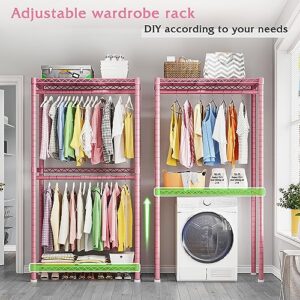 Raybee Clothing Rack Heavy Duty Clothes Rack 79" H Clothes Racks for Hanging Clothes Rolling Clothes Rack Adjustable Clothing Rack with Wheels Wire Garment Rack 79" H X35.5 W X15.7 D, Pink