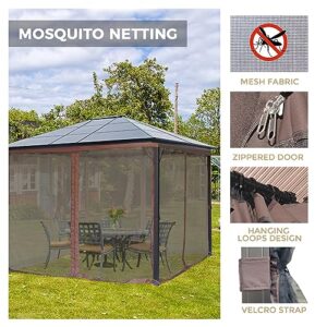 12' x 10' Hardtop Gazebo, Galvanized Steel Patio Double Roof Aluminum Gazebo with Curtains and Netting, Metal Permanent Pavilion Outdoor Gazebos for Porch Party, Garden, Grill Gazebo