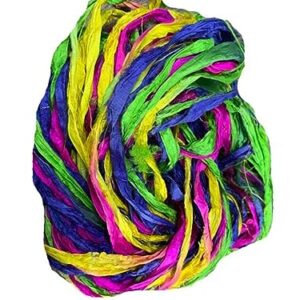 Knit Silk Sari Silk Ribbon Super Bulky Yarn Pink Yellow Blue Green 1 Skein