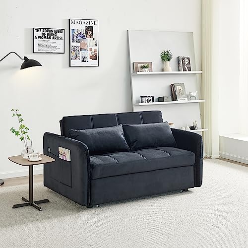 YUNLife&Home Modern Upholstered Futon Loveseat Sofa Convertible to Sleeper Sofá Bed,Love Seat Chaise Lounge Couch Chair 2 Seaters with Adjustable Backrest for Living Room Apartment Small Space