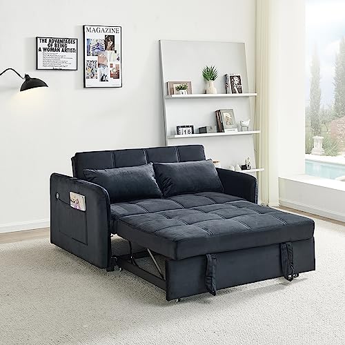 YUNLife&Home Modern Upholstered Futon Loveseat Sofa Convertible to Sleeper Sofá Bed,Love Seat Chaise Lounge Couch Chair 2 Seaters with Adjustable Backrest for Living Room Apartment Small Space