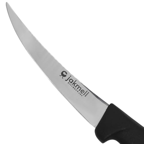 jakmell - 6 Inch Curved Boning Knife with Ergonomic Handle, Filet Knife for Fish and Meat, Butcher Knife for Fileting and Boning, Boning Knife for Home Kitchens and Restaurants