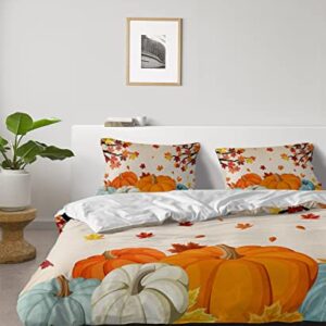 Thanksgiving Orange Pumpkin Fall Maple Leaves Duvet Cover Sets 4 Piece Cal King Ultra Soft Bed Quilt Cover Set for Kids/Teens/Women/Men,Tree Deciduous Bedding Collection All Season Use