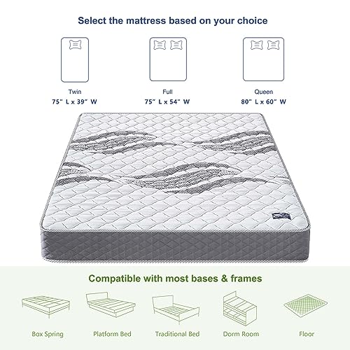 Full Size Mattress, 8 Inch Comfort Cooling Hybrid Mattress in a Box, Memory Foam Individual Pocket Springs, Tight Top Mattress for Motion Isolation&Pressure Relief, CertiPUR-US Certified (Full)