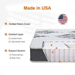 Full Size Mattress, 8 Inch Comfort Cooling Hybrid Mattress in a Box, Memory Foam Individual Pocket Springs, Tight Top Mattress for Motion Isolation&Pressure Relief, CertiPUR-US Certified (Full)