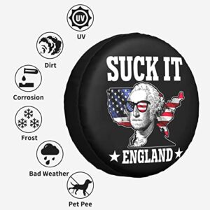 Suck It England George Washington 1776 Spare Tire Cover Wheel Protectors Weatherproof Universal Trailer Rv SUV Truck and Many Vehicle Camper Accessories