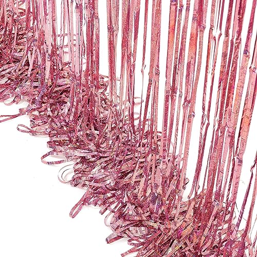 Rose Gold Tinsel Curtain Party Backdrop- Foil Fringe Curtain Streamers for Bachelorette Party Decorations Bride to Be Birthday Girls Streamers Party Decor 4 Packs(2M-78IN) (Rose Gold)