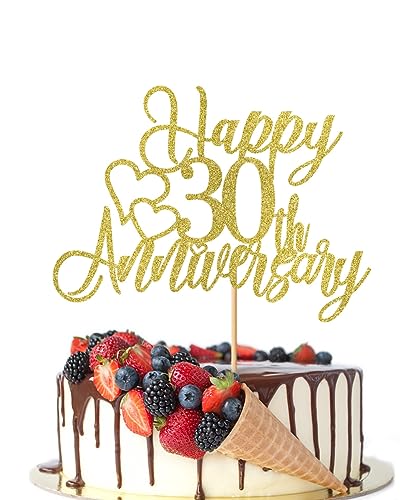 Crseniny 30th Anniversary Cake Topper，Company 30 Anniversary Party Decorations,30th Birthday, 30th Wedding Anniversary/Pearl Wedding Party Decoration supplies(30 Gold Glitter)