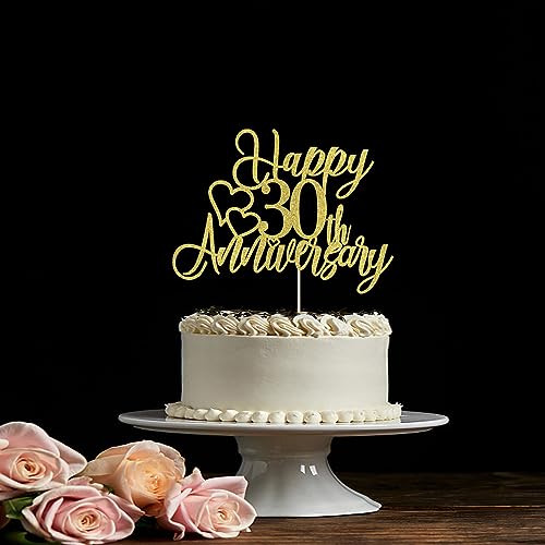 Crseniny 30th Anniversary Cake Topper，Company 30 Anniversary Party Decorations,30th Birthday, 30th Wedding Anniversary/Pearl Wedding Party Decoration supplies(30 Gold Glitter)