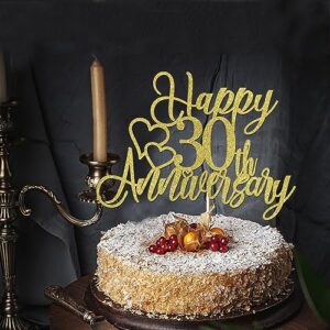 Crseniny 30th Anniversary Cake Topper，Company 30 Anniversary Party Decorations,30th Birthday, 30th Wedding Anniversary/Pearl Wedding Party Decoration supplies(30 Gold Glitter)