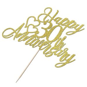 Crseniny 30th Anniversary Cake Topper，Company 30 Anniversary Party Decorations,30th Birthday, 30th Wedding Anniversary/Pearl Wedding Party Decoration supplies(30 Gold Glitter)