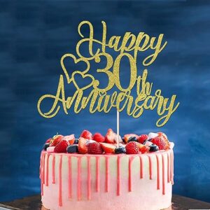 Crseniny 30th Anniversary Cake Topper，Company 30 Anniversary Party Decorations,30th Birthday, 30th Wedding Anniversary/Pearl Wedding Party Decoration supplies(30 Gold Glitter)